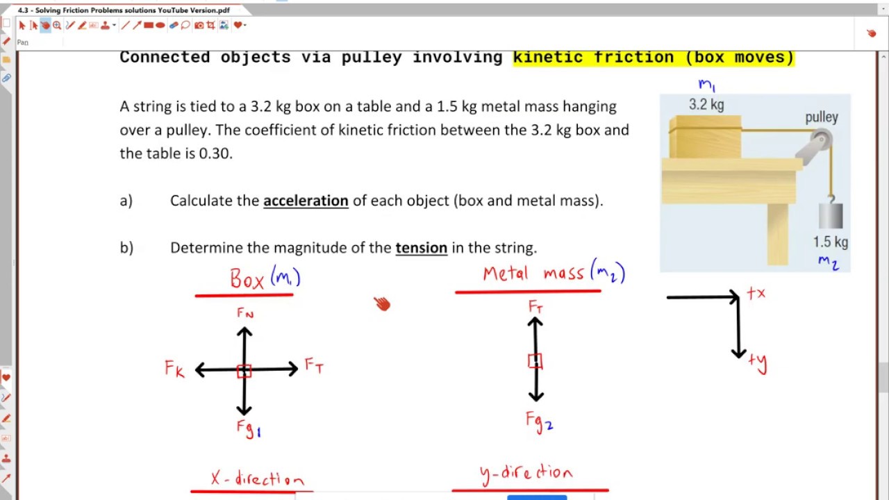 Solving Friction Problems - Pulley involving Kinetic Friction - YouTube