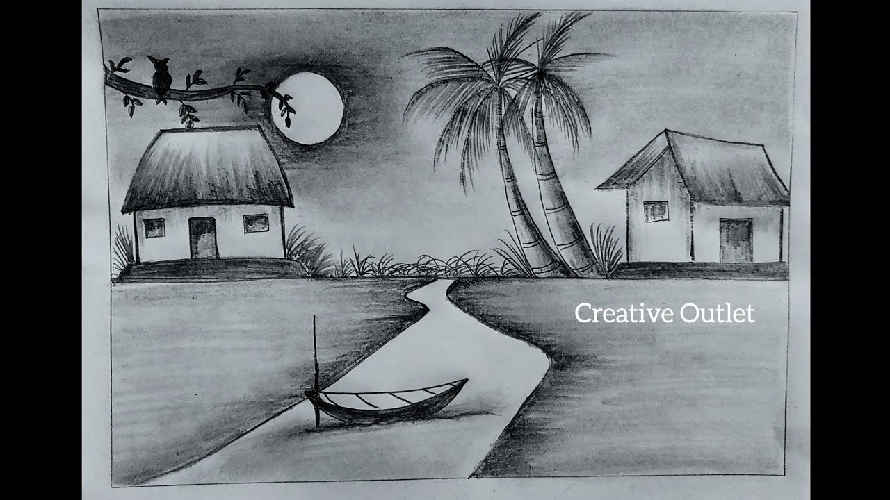 Sunset Scenery Sketch//Easy Drawing Ideas//Pencil Drawing #shading # ...