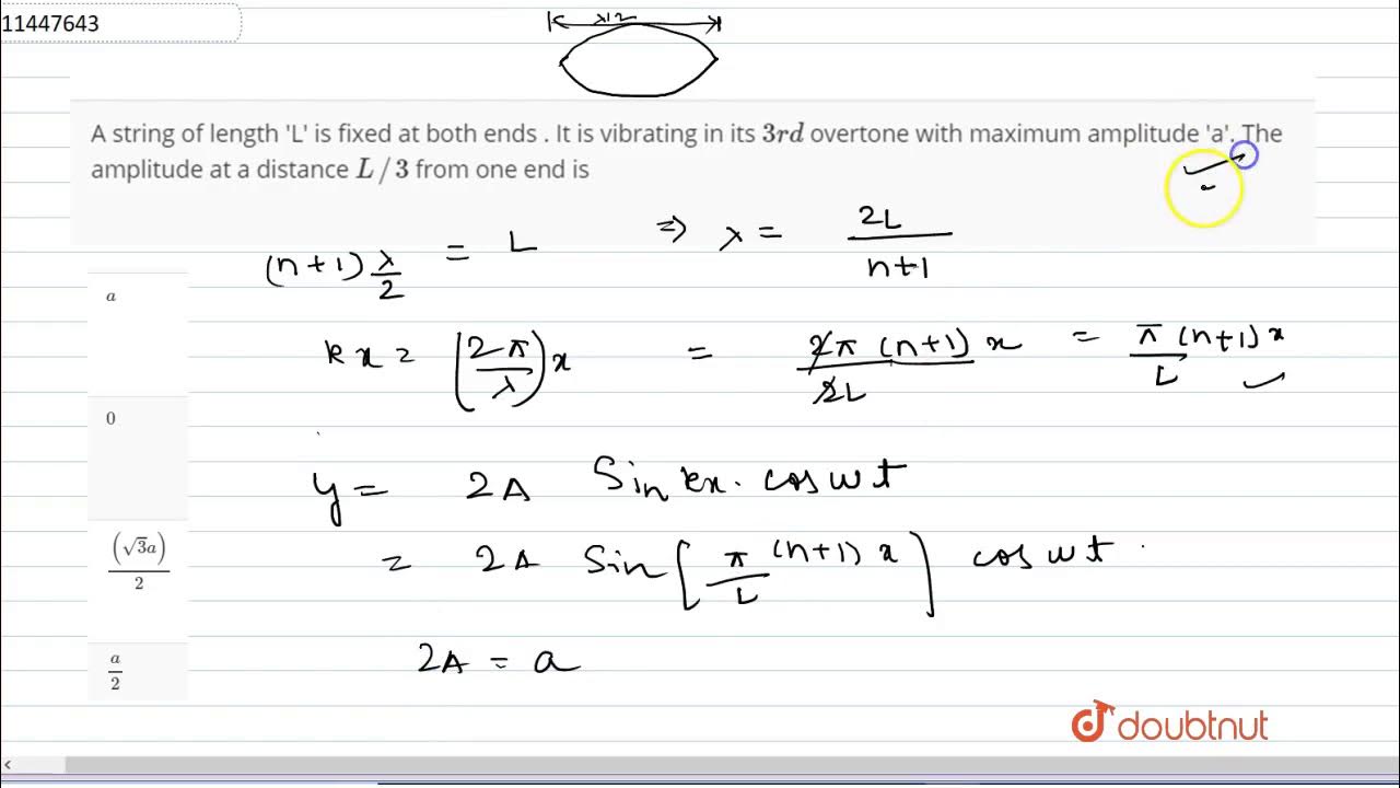 A string of length \'L\' is fixed at both ends . It is vibrating in its ` 3rd` overtone with max ...