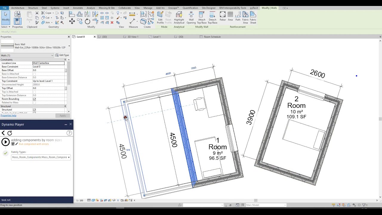 BIM Modelling Automation. Test Bedroom components adapted to room sizes ...