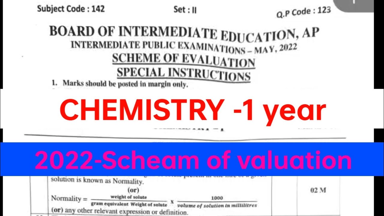 Ap 2022 Chemistry first year scheme of valuation || Chemistry 1st year ...