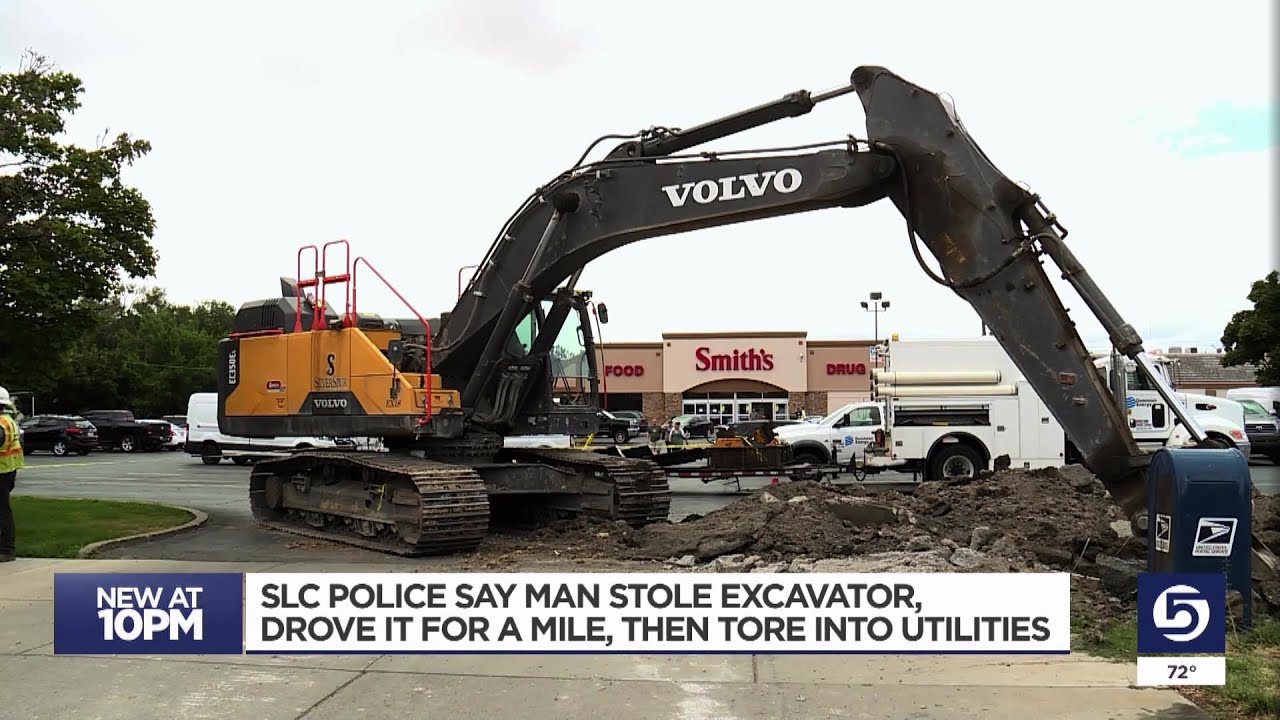 Police: Man steals excavator, tears up ground outside grocery store ...