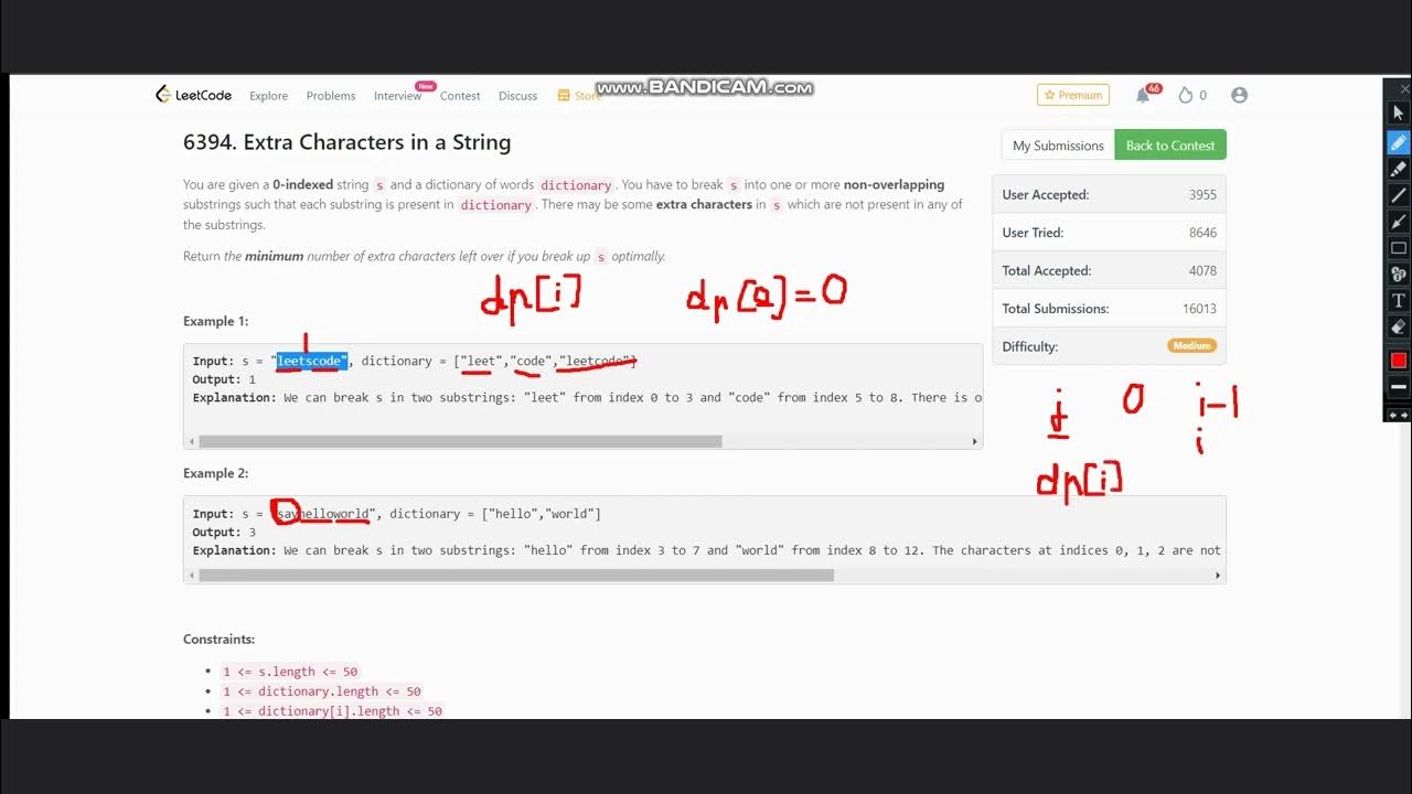 6394 Extra Characters In A String Leetcode Biweekly Contest 105 Full Solution Youtube