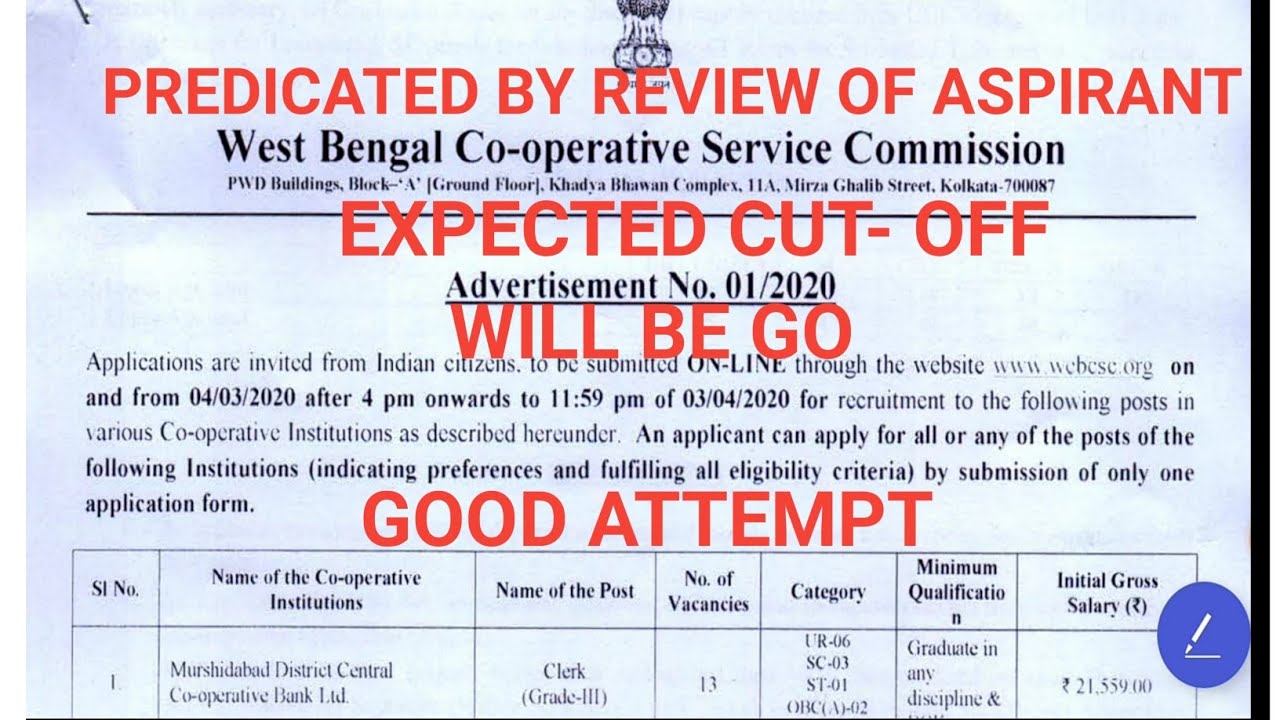 WEST BENGAL CO-OPERATIVE COMMISSION ||EXPECTED CUT-OF||GOOD ATTEMPT ...
