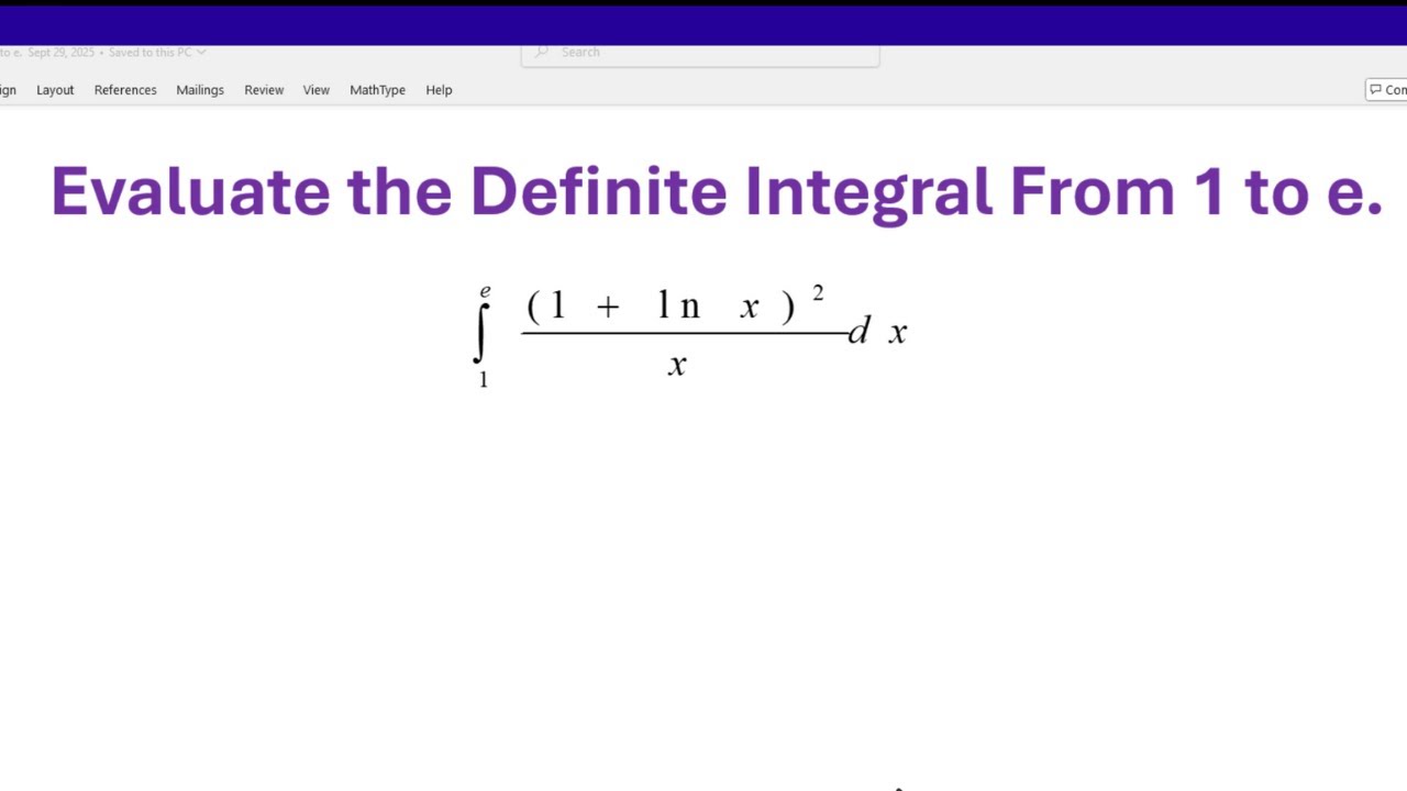 Evaluate the Definite Integral From 1 to e - YouTube