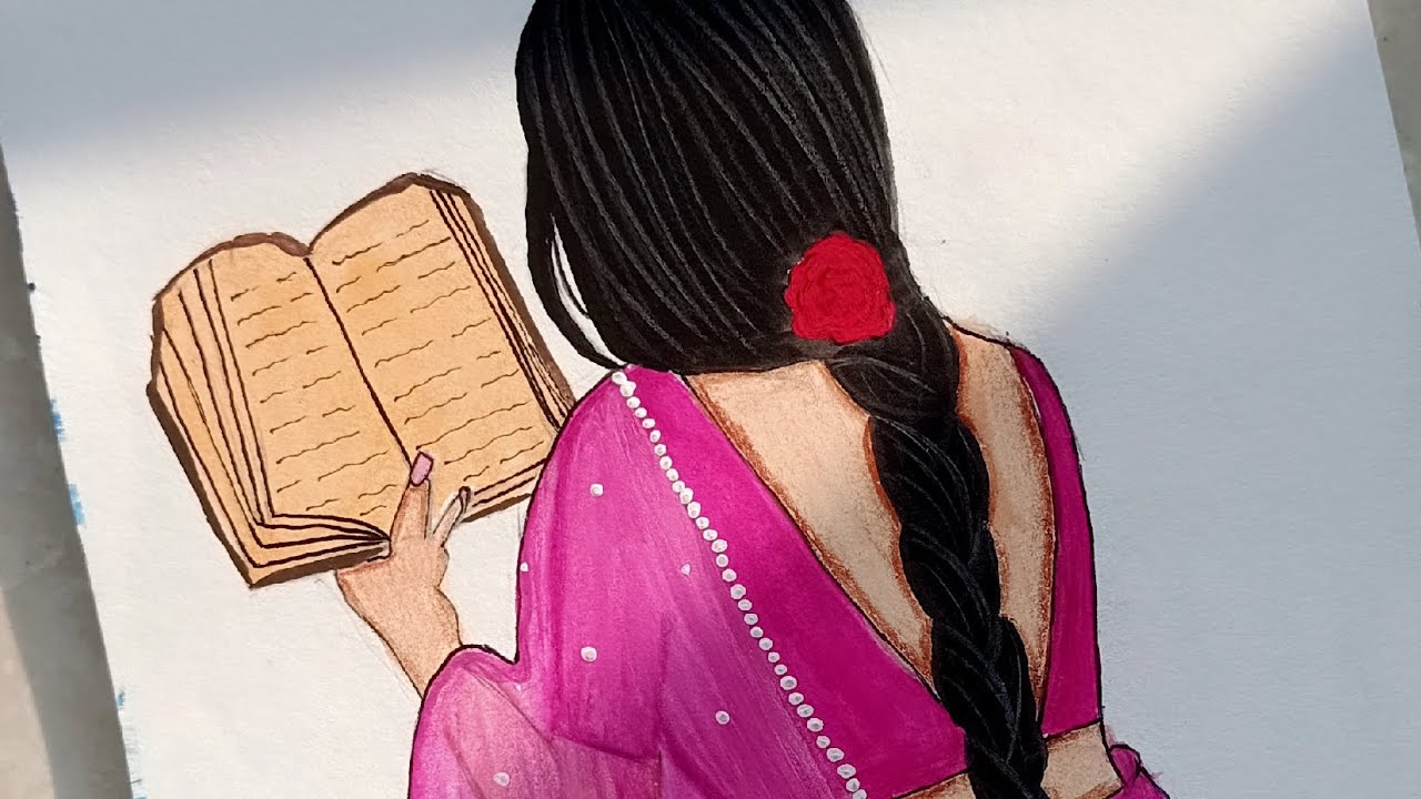 How to draw a girl reading book / / Very easy step by step 📖💞 - YouTube