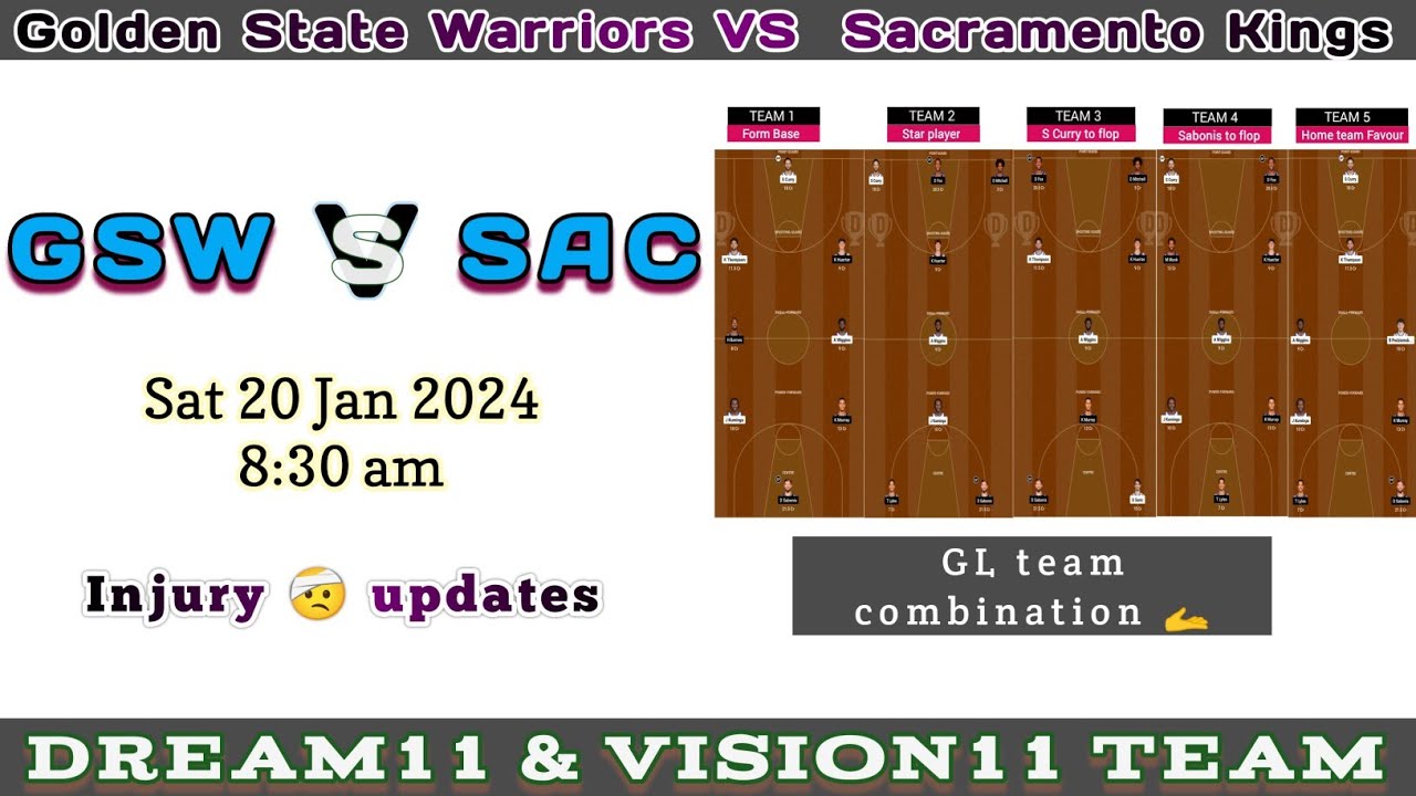 GSW VS SAC DREAM11 TEAM | GSW VS SAC NBA BASKETBALL TEAM | GSW VS SAC ...