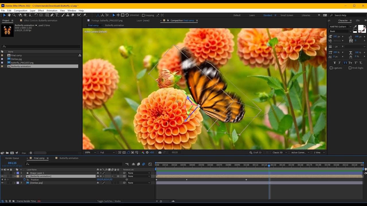 3D Butterfly animation tutorial - After Effects loop expressions, Path ...