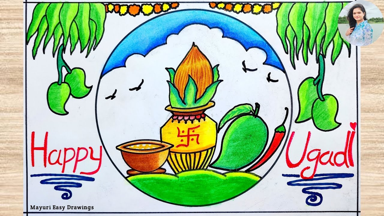 Happy Ugadi Drawing Easy and Beautiful / Ugadi Festival Drawing / Ugadi ...