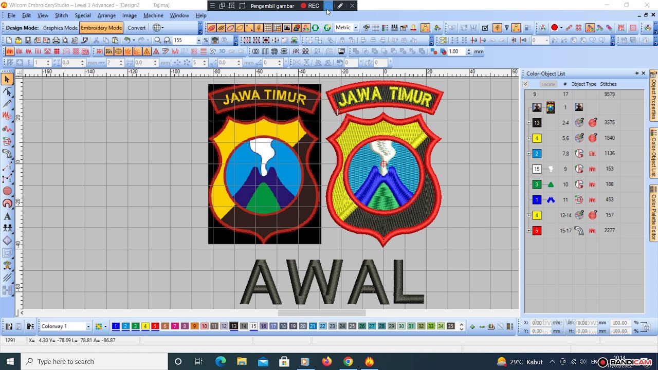 Cara Desain Bordir Desain Bordir Logo Jawa Timur #lanjutan #500subs # ...
