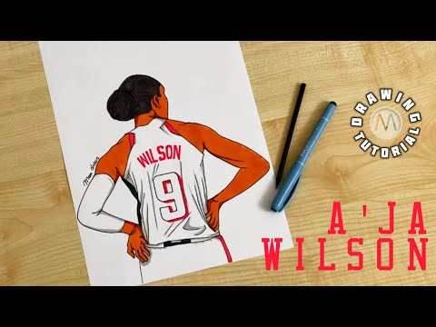 How to draw A'ja Wilson EASY / USA WNBA team / Olympic Games Paris 2024 ...