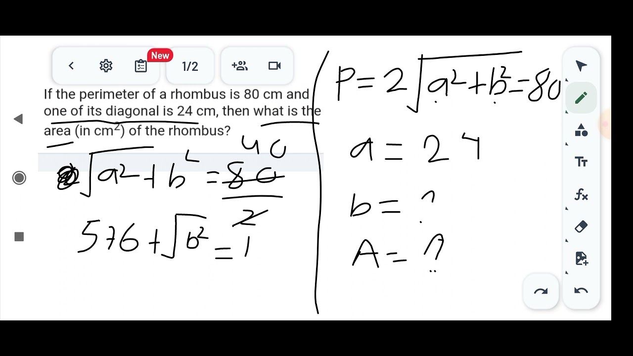 if the perimeter of a rhombus is 80cm and one of its diagonal is 24cm ...