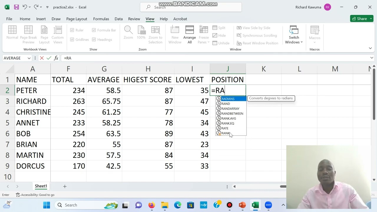 EXCEL RANK FUNCTION YouTube EXCEL RANK FUNCTION YouTube