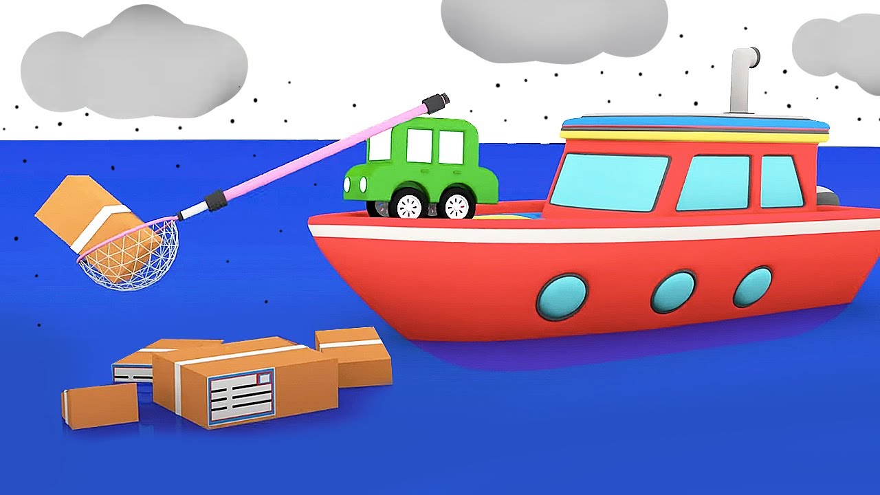 ¡Los coches ayudan al barco! 4 coches coloreados. Dibujos animados para ...