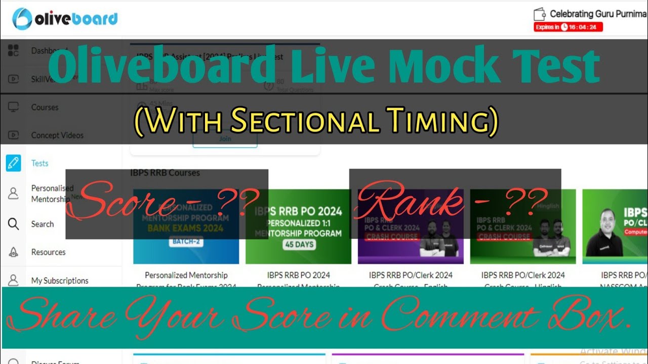 Oliveboard Live Mock Test With Sectional Timing | RRB CLERK | 22 - 23 ...