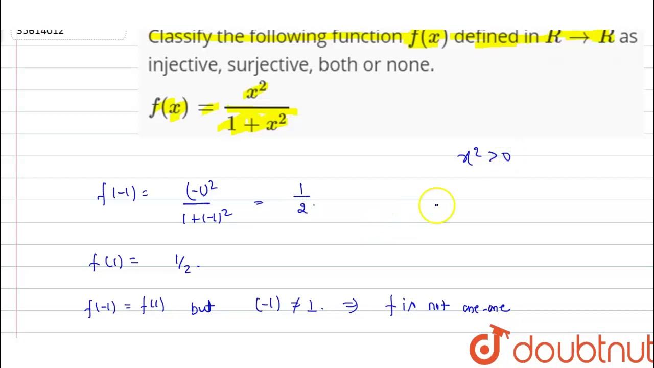Classify the following function `f(x)` defined in `RtoR` as injective, surjective, both or - YouTube