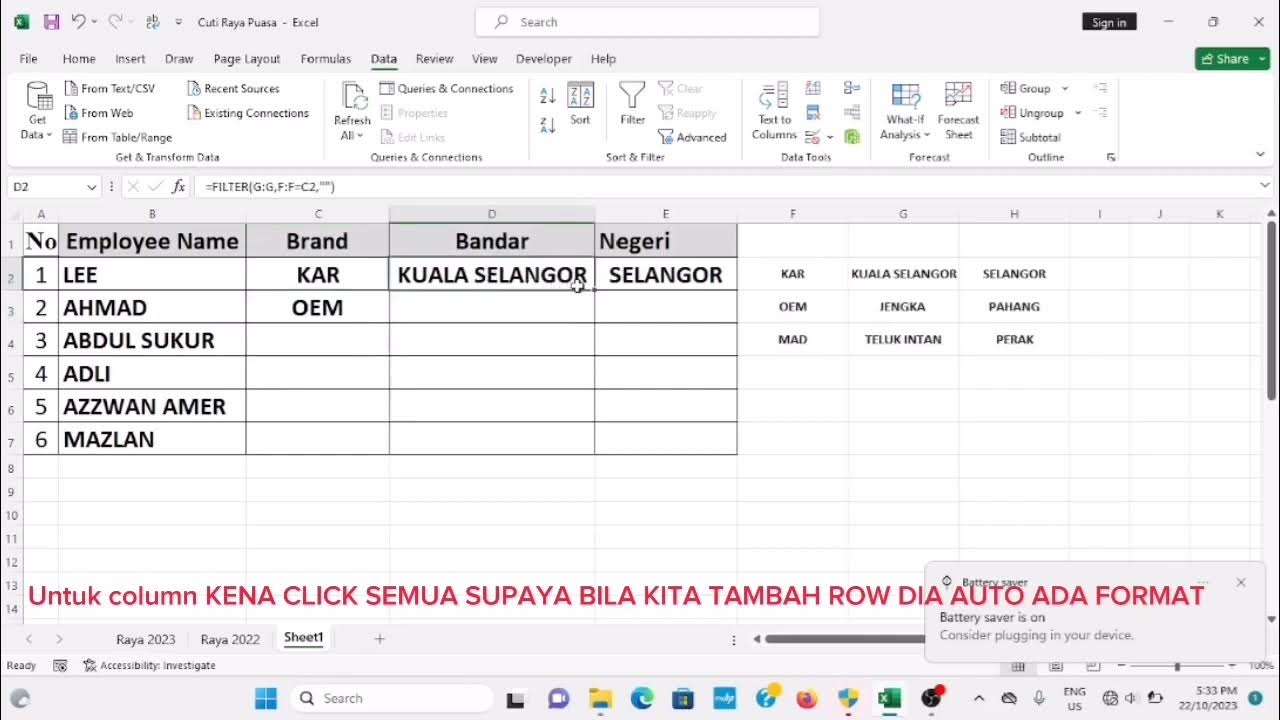 DATA VALIDATION DROP-DOWN+=FILTER PART 3 CARA GUNA(EXCEL 365) - YouTube