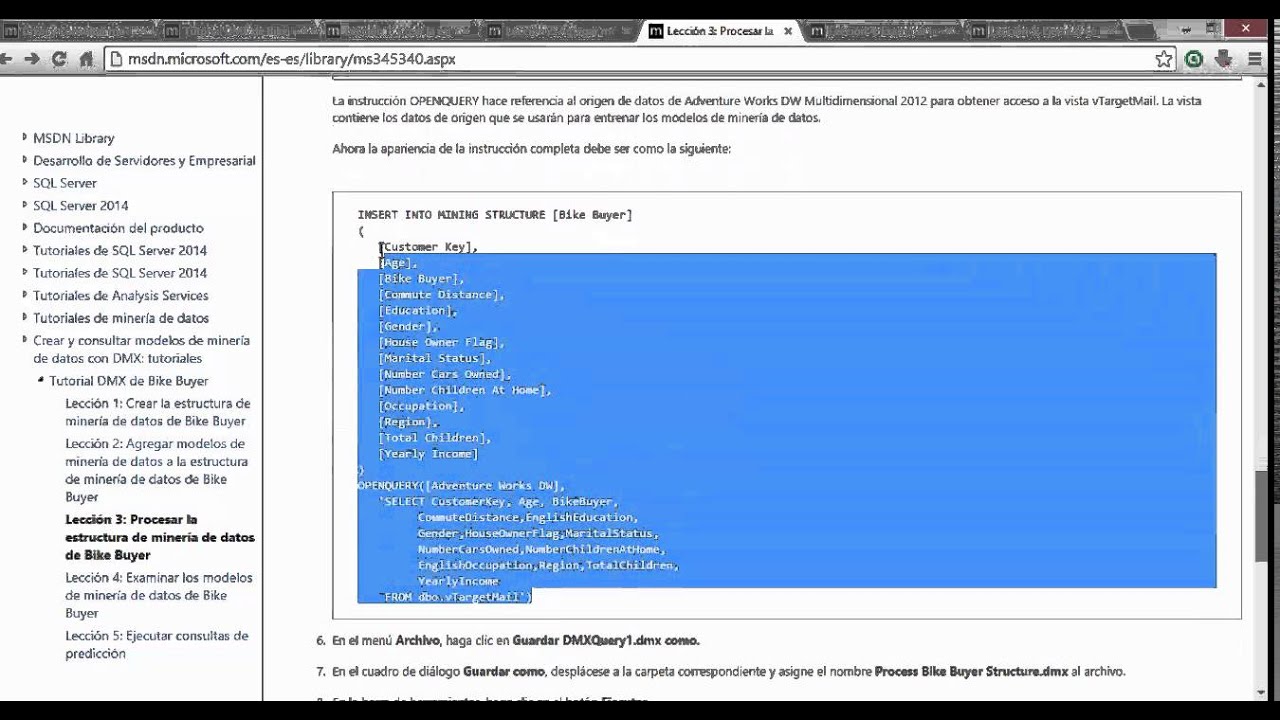 Tutorial DMX Bike Buyer (extensiones de mineria de datos) - YouTube