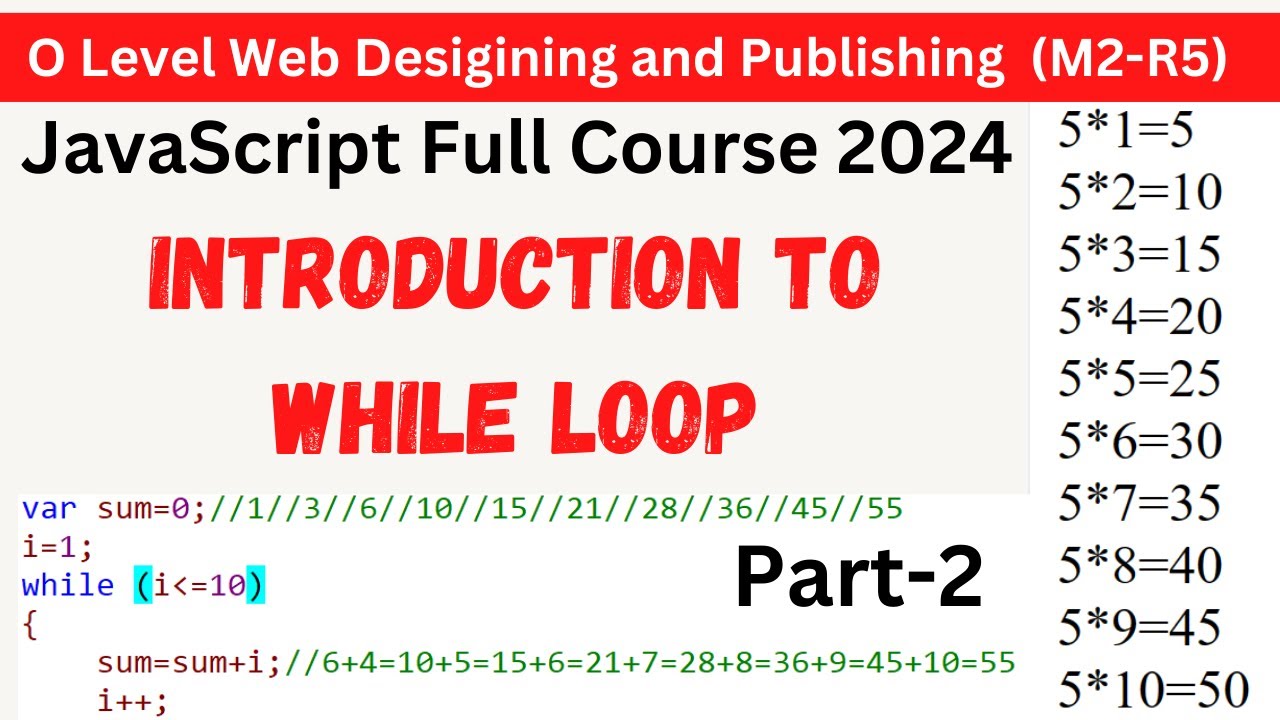 Olevel M2 R5 Classes 2024 While Loops In Javascript Javascript While Loop Tutorial In 8635