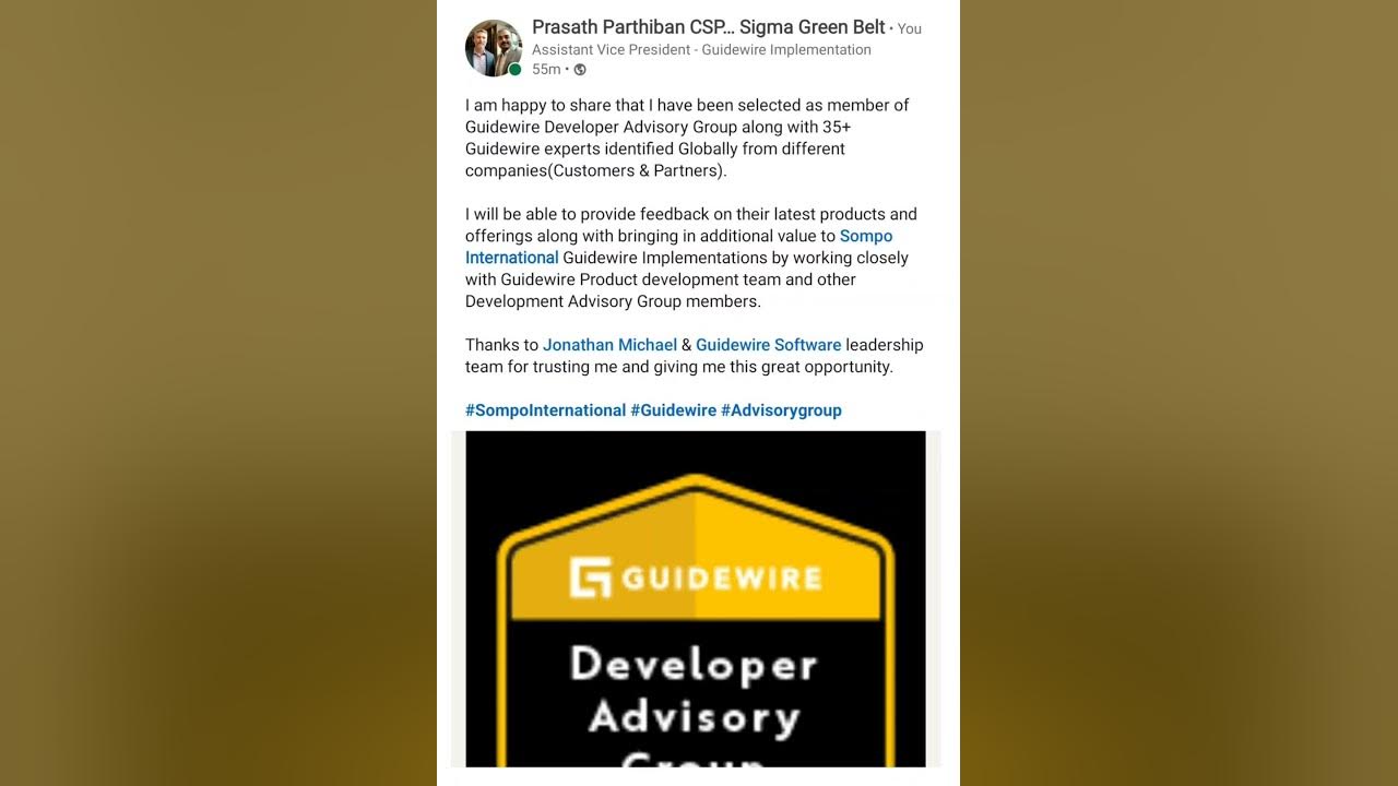 Member Of Guidewire Developer Advisory Group Youtube