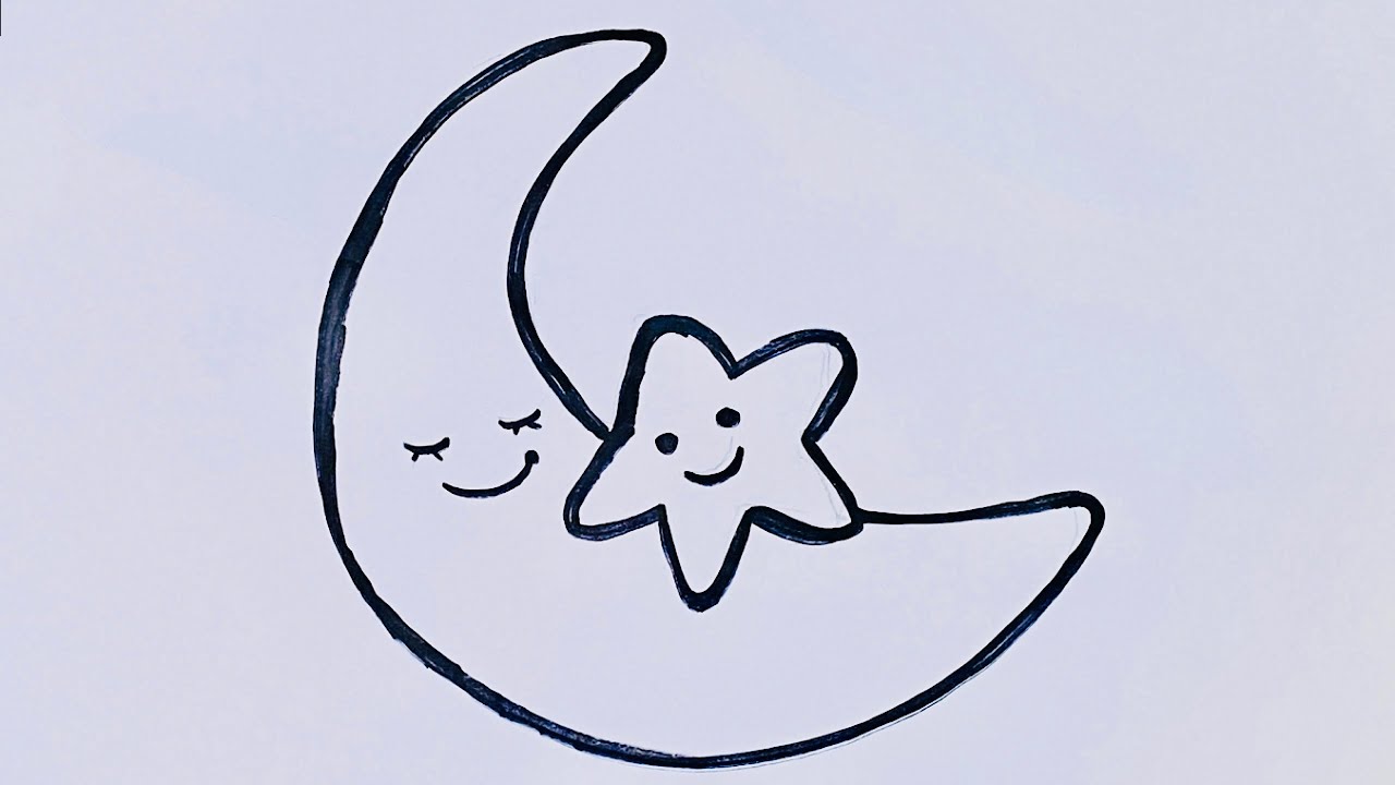 How to draw the Moon and a Star Easy cute | Moon and Star drawing ...