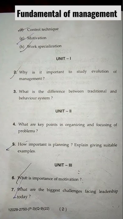 MBA 2nd semester question paper of fundamental of management - YouTube