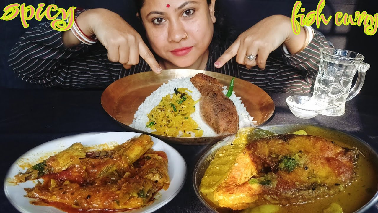 eating -rice with Rui fish 🐠 curry/kachki fish curry/Dhone pata Bora ...
