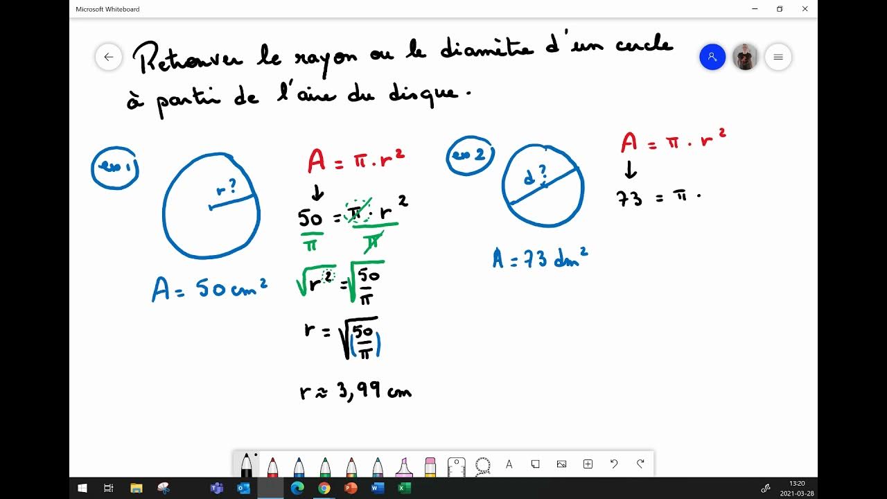 Retrouver un rayon ou un diamètre à partir de l'aire d'un disque - YouTube
