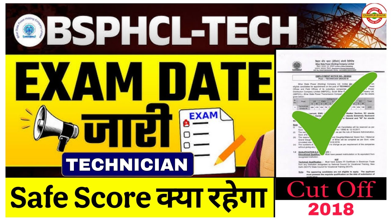 BSPHCL Technician III Exam Date 2025 | BSPHCL Technician III Safe Score ...