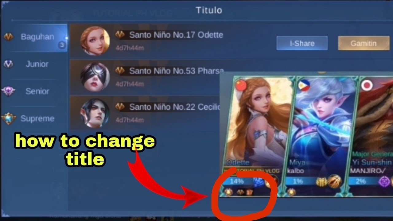 HOW TO CHANGE TITLE HERO IN MOBILE LEGEND - YouTube