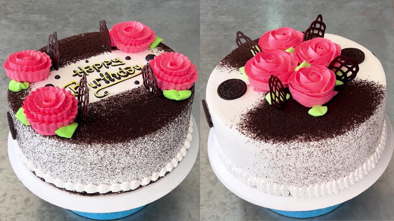 decorado de pasteles con oreo molido, diseños de chocolate y flores con ...