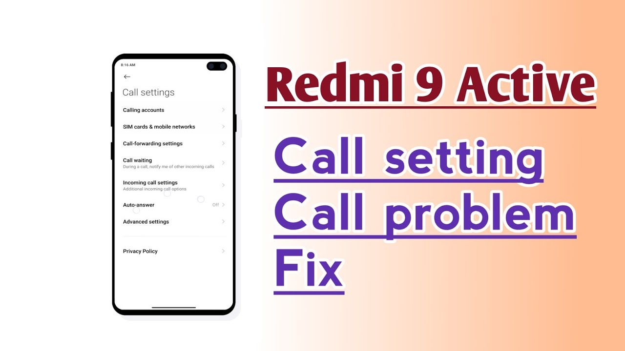 Redmi 9 Active Call setting Call problem fix - YouTube