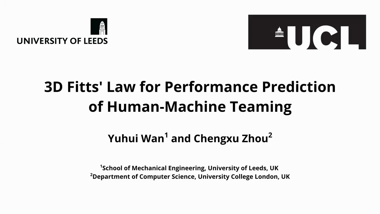 3D Fitts' Law for Performance Prediction of Human-Machine Teaming - YouTube