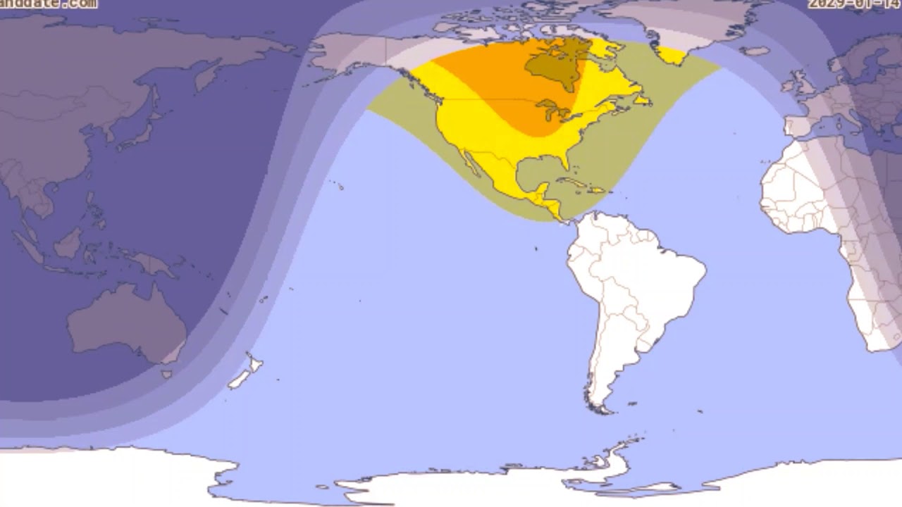 PARTIAL SOLAR ECLIPSE 14 1 2029 NORTH AMERICA (USA&CANADA AND MEXICO ...