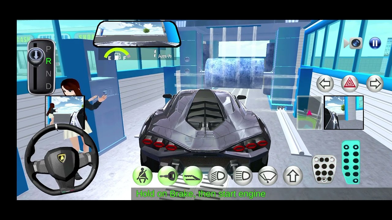 3D driving class game black Lamborghini simulator in gas station 1 car ...
