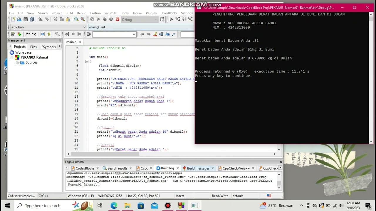 Codeblocks : Membuat Program Perbandingan Berat Badan di Bumi dan di Bulan. - YouTube