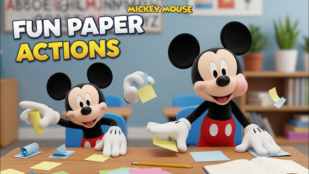 Mickey Shows Fun Paper Actions📜Flip, Roll, Tear,lift ,put down & Blow ...