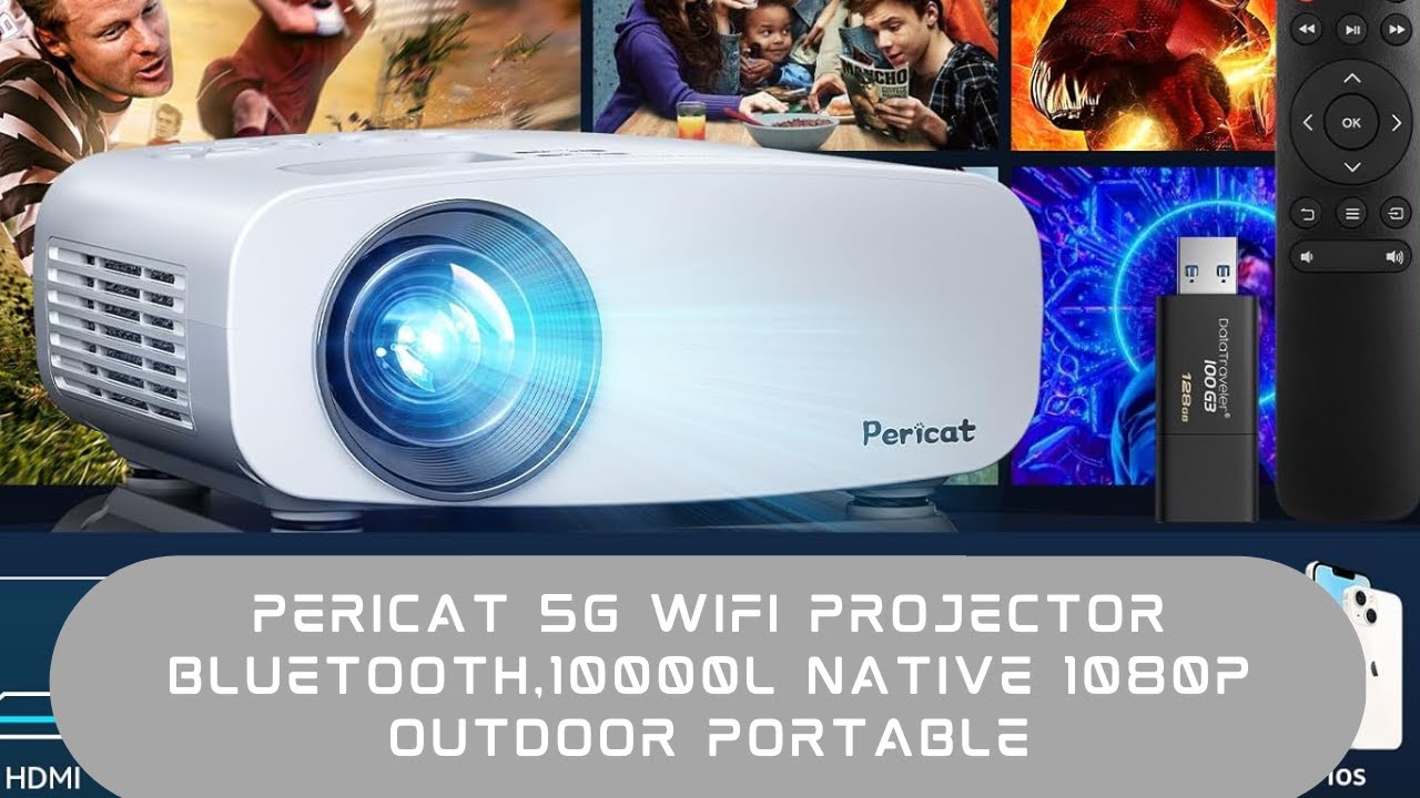 Pericat 5G WiFi Projector Bluetooth,10000L Native 1080P Outdoor ...