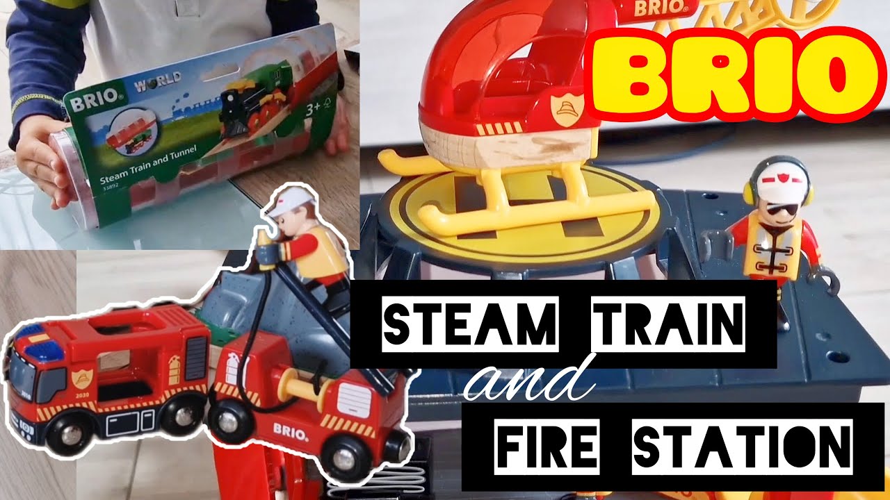 Wooden train. BRIO. Unpacking New Steam Train. Fire Station in action ...