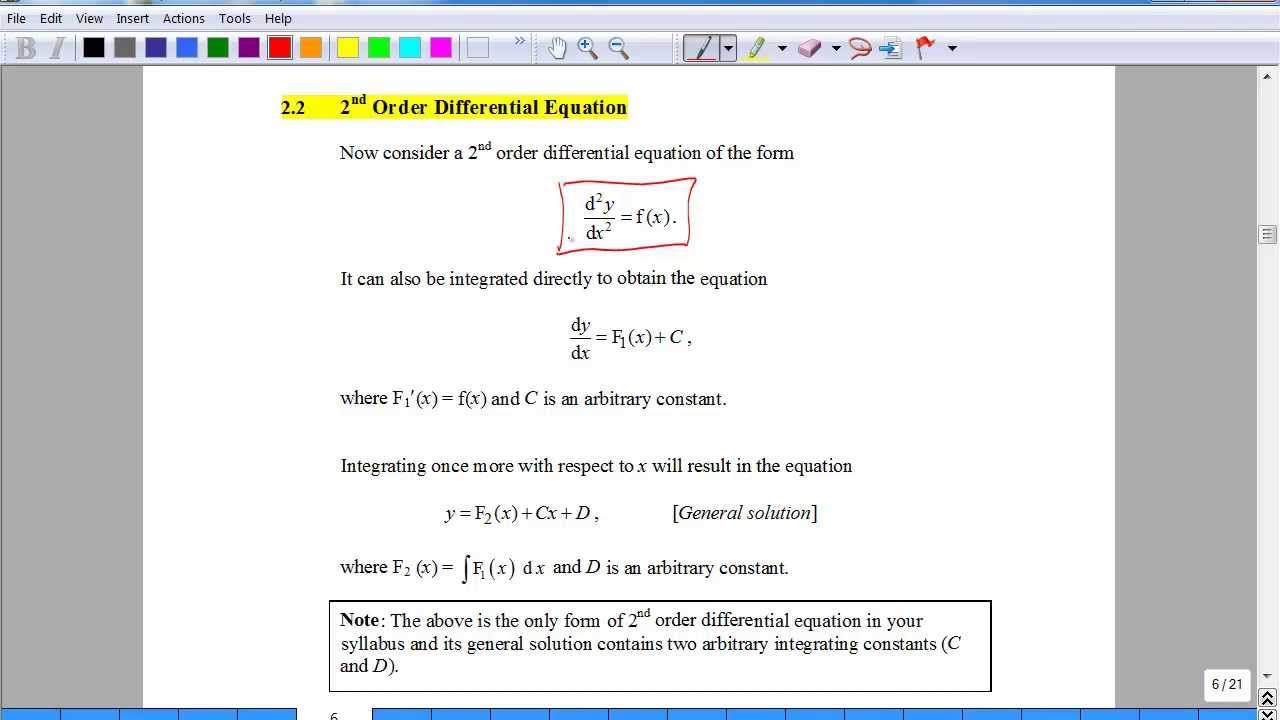 Solving Second Order DE by Direct Integration with respect to x - YouTube
