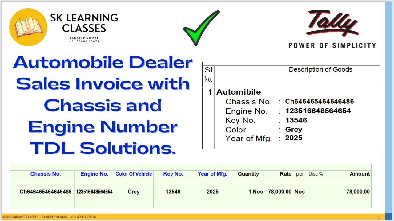 Automobile Dealer Sales Invoice with Chassis and Engine Number TDL ...