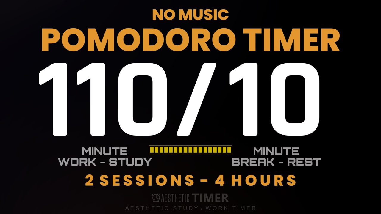 Pomodoro 110 / 10, No Music, 4 Hour Study (Silent, Dark Screen), 110 ...