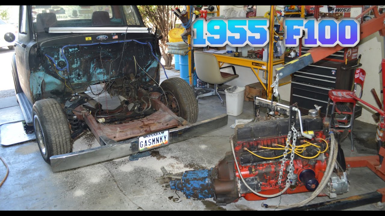 1955 F100 Pulling out the 223 - YouTube
