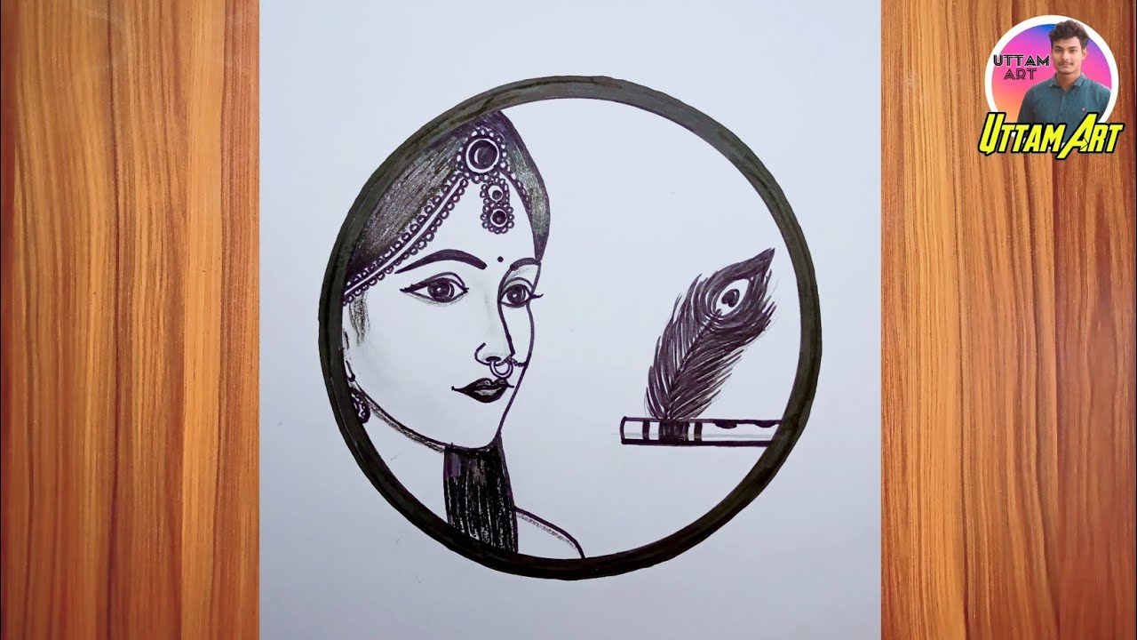 How to draw Radha Rani with Flute of Krishna | Radha Rani drawing ...