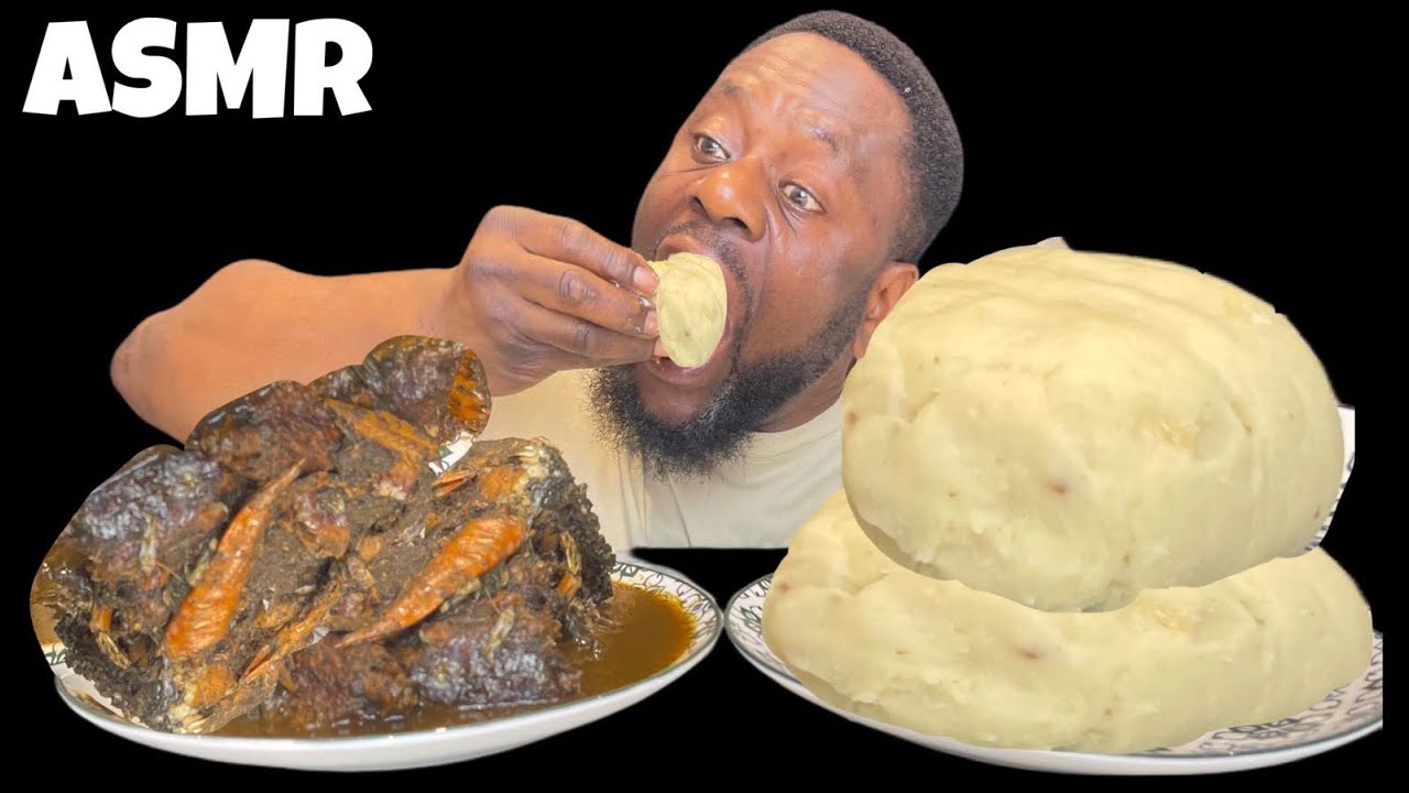 FUFU AND SPICY BITTER LEAF SOUP WITH TILAPIA FISH, PRAWN ANS DRY BONGA ...