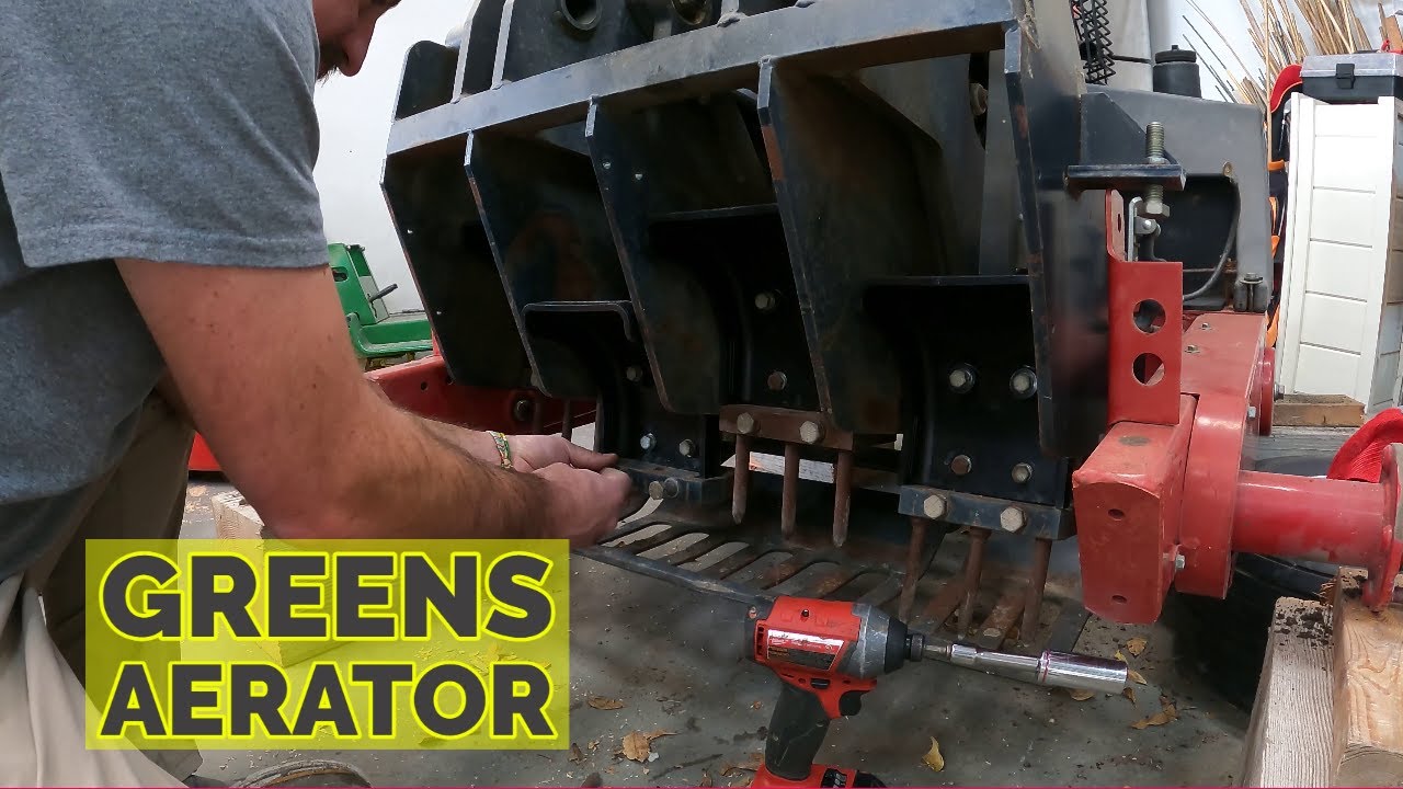 OLD GREENS AERATOR. Getting it ready for spring. - YouTube