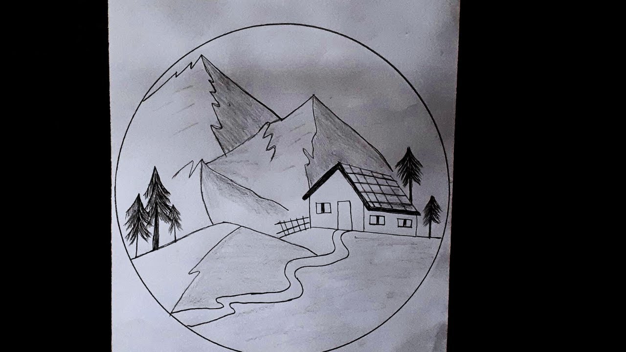 How TO Draw a beautiful hillside scenery drawing in circle. - YouTube