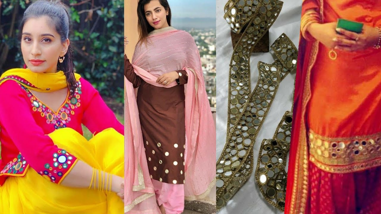 Mirror work designs on plain Suits || mirror work embroidery || mirror ...