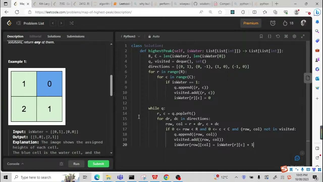 Leetcode 1765 Map Of Highest Peak Multi Source Bfs Youtube