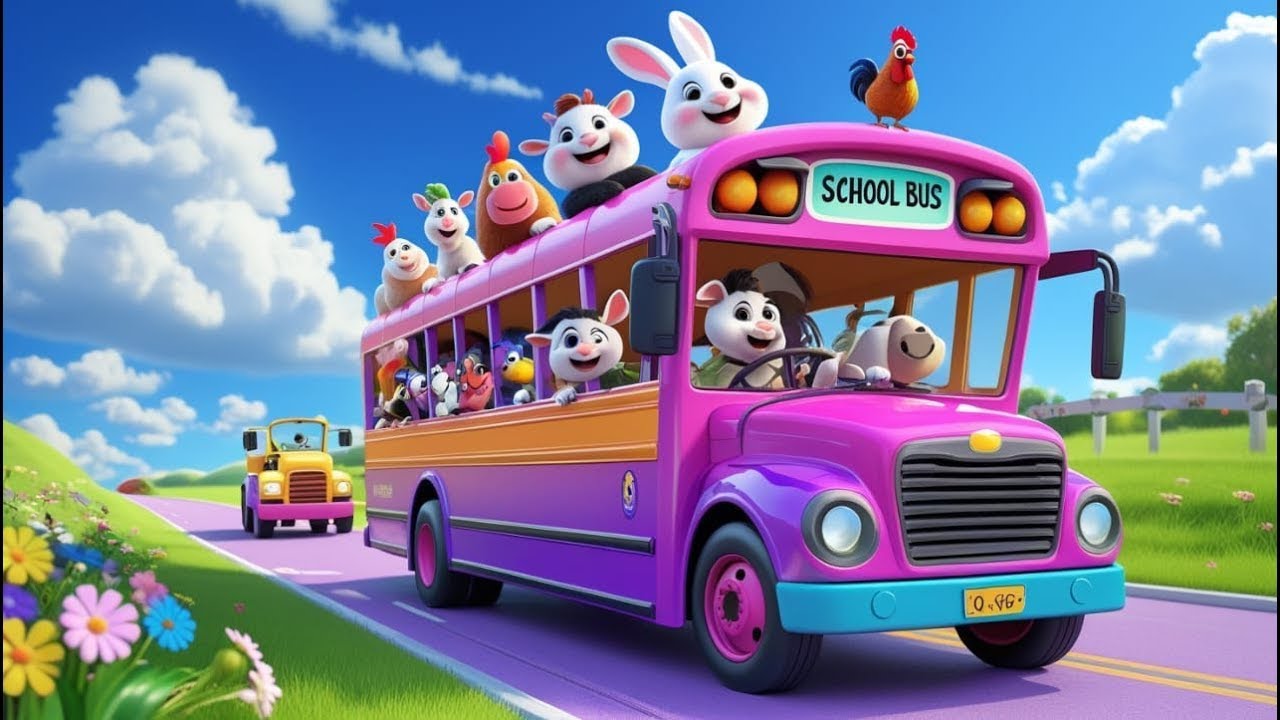 Wheels on the Bus | Animal Bus | Nursery Rhymes | Kids Song - YouTube